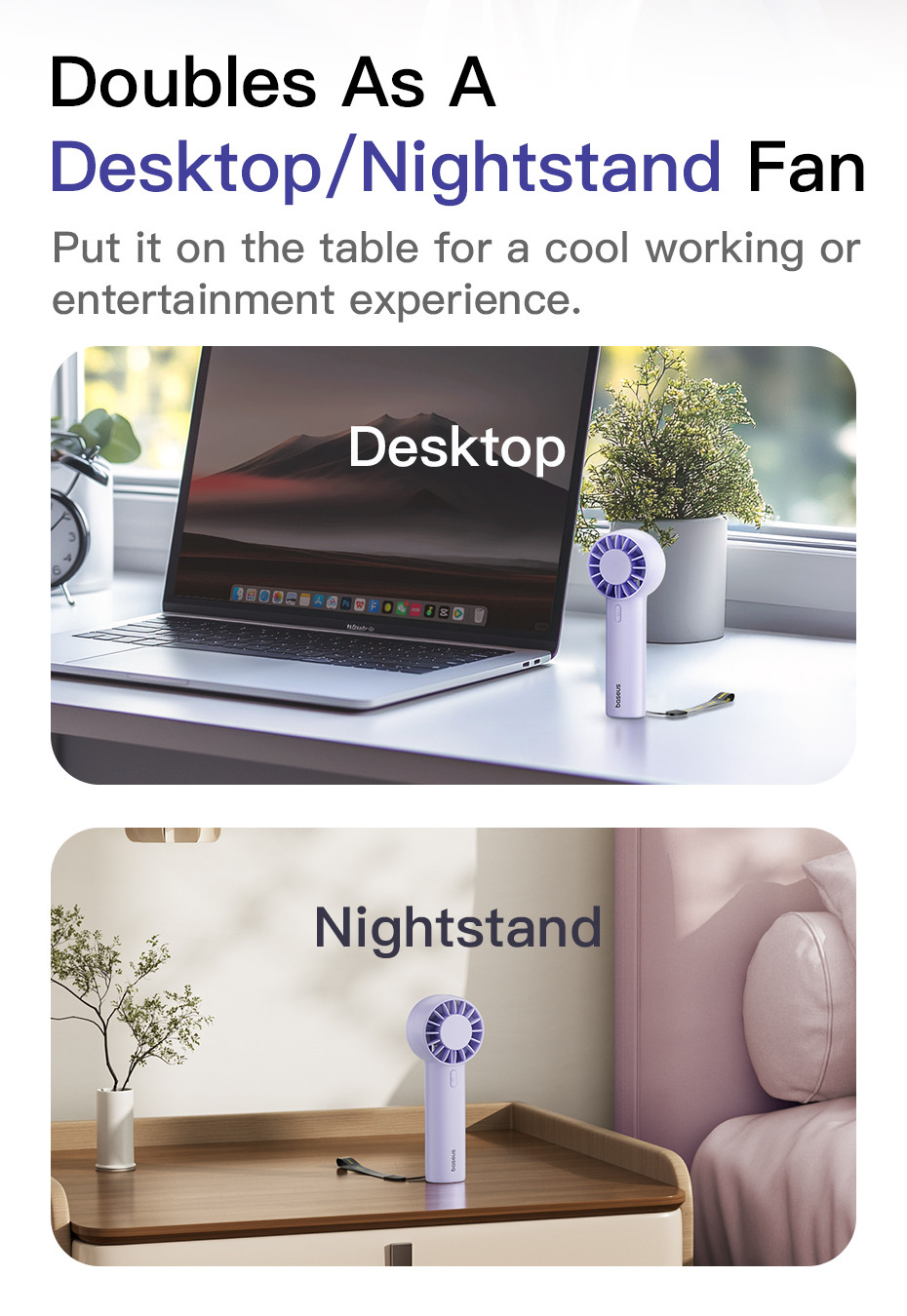 Baseus Handheld Fan DT1 Mini Fan USB Rechargeable Protable Fan 4 Hours ...