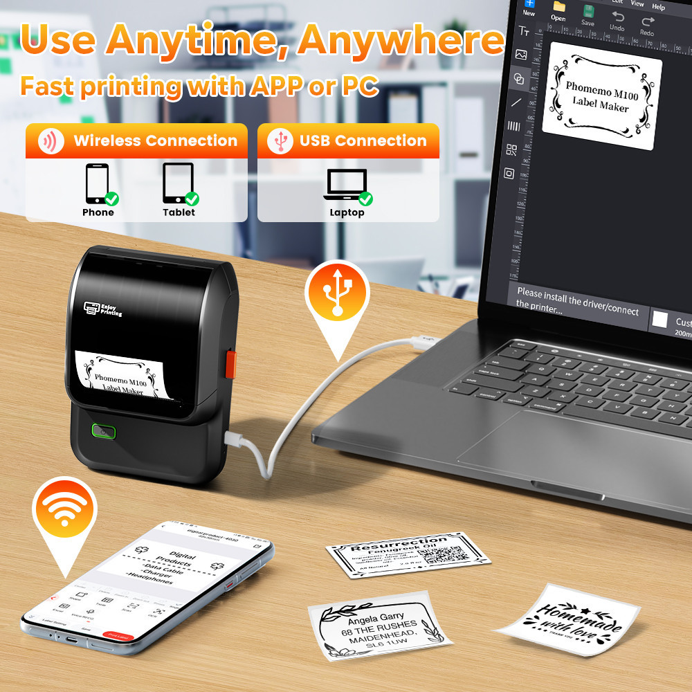 M100 Label Maker Machine with Tape, Bluetooth Label Printer Versatile ...