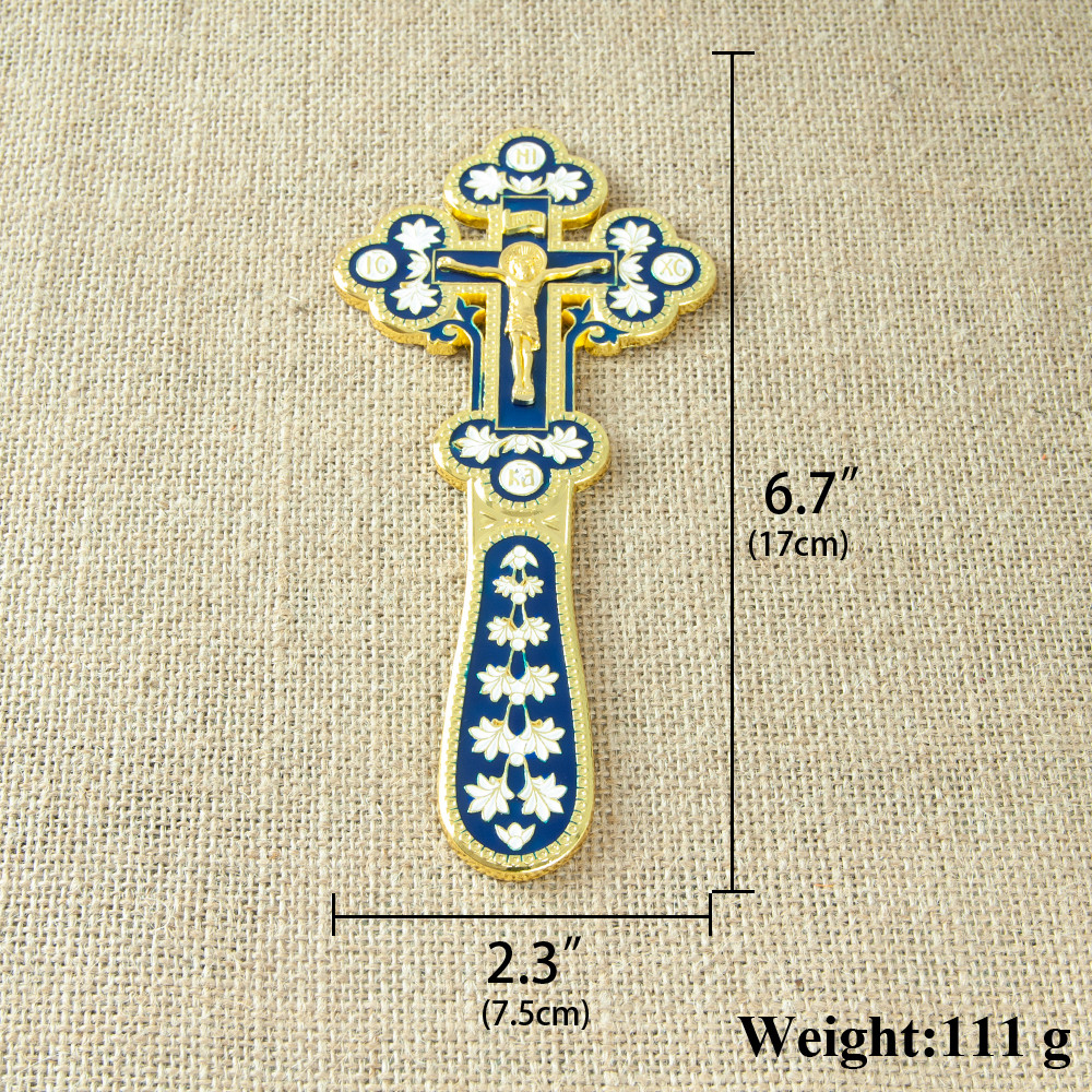HT Orthodox Church Gold Plated Colorful Enamel Icon Cross INRI Handheld ...