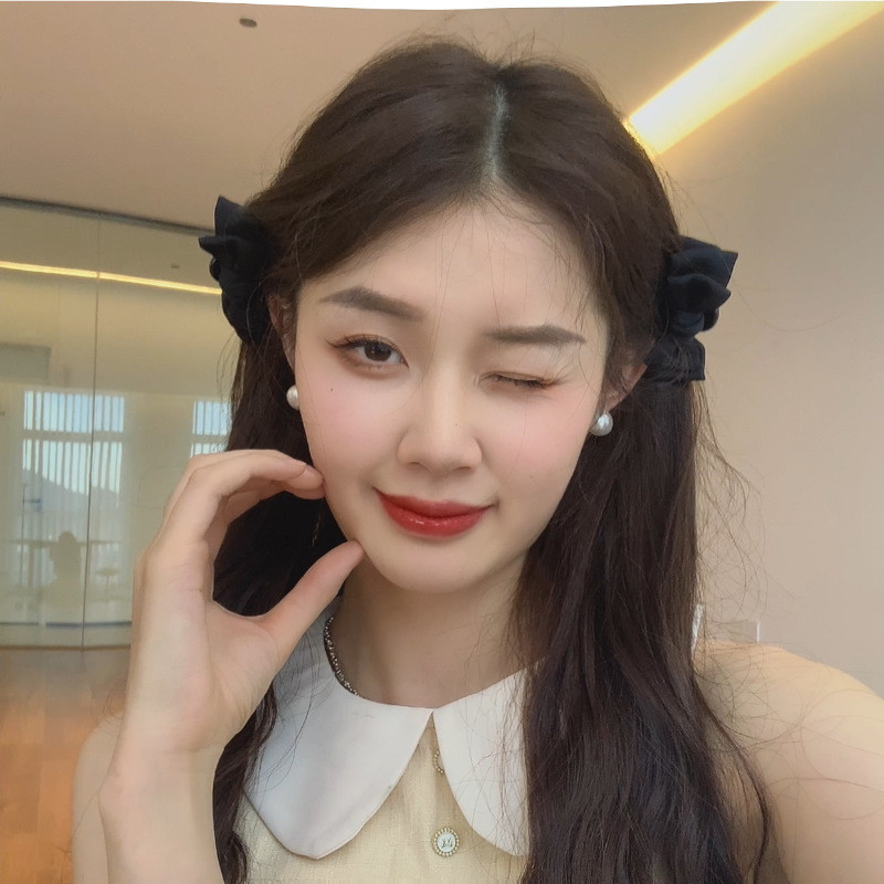 Black Bow Grab Clip 2024 Sweet Temperament Small Female Side Forehead ...
