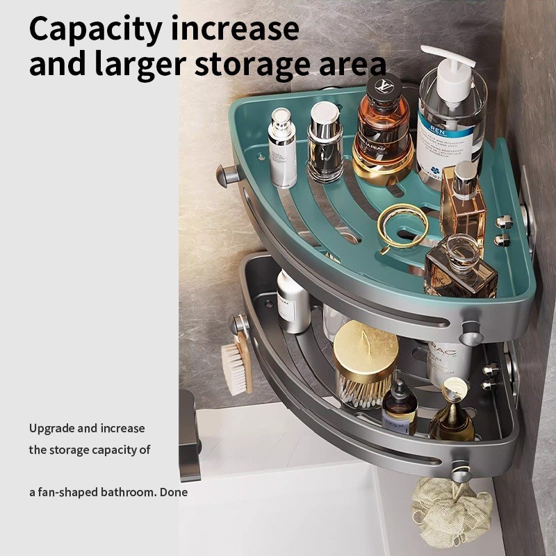 Bathroom Organizer Rack Adjustable Punch-Free Triangle Storage Corner ...