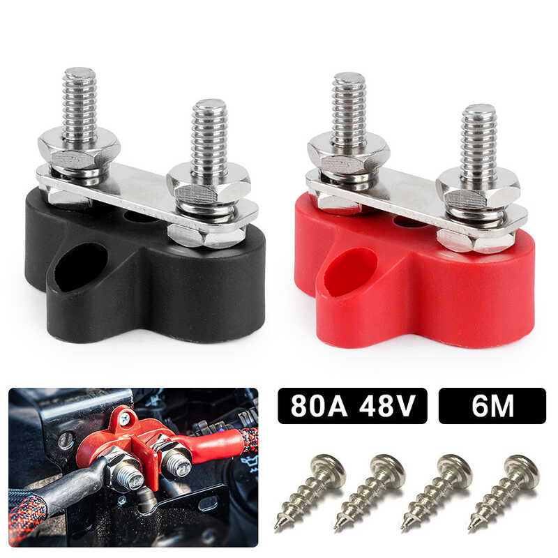 60A 1/4" M6 M8 M10 Terminal Block Stud 80A 48V Bus Bar Dual Power Distribution Post Heavy Duty ...