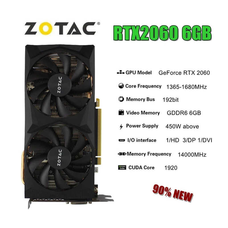 2024 3 Used ZOTAC RTX 2060 6Gb Video Cards GPU Rtx2060 Gddr6 192Bit ...