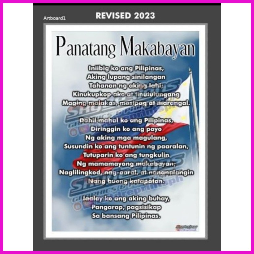 ☢ ๑ EDUCATIONAL POSTER TARPAULIN FOR KIDS PANATANG MAKABAYAN 45×60CM ...