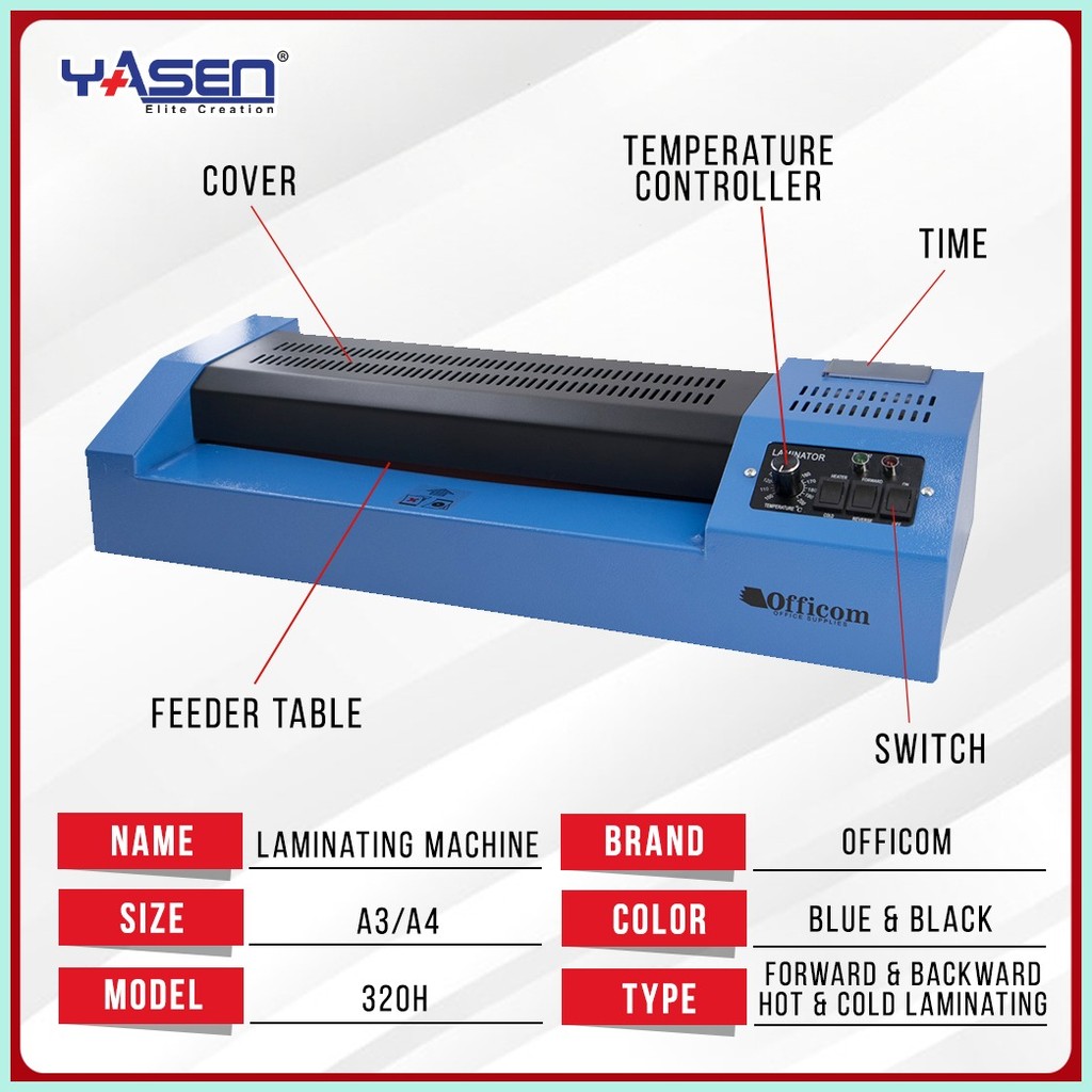 Yasen Laminating Machine A3/A4 (Hot/Cold/Reverse) 320H Laminator Machine Heavy Duty 220V ...