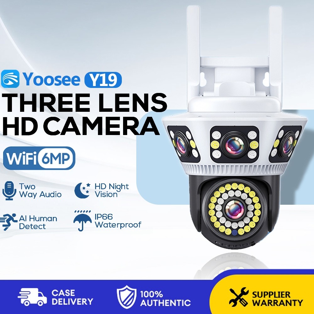 Yoosee Y19 Three Lens 6MP CCTV Camera Full Color 360 ° PTZ No Dead ...