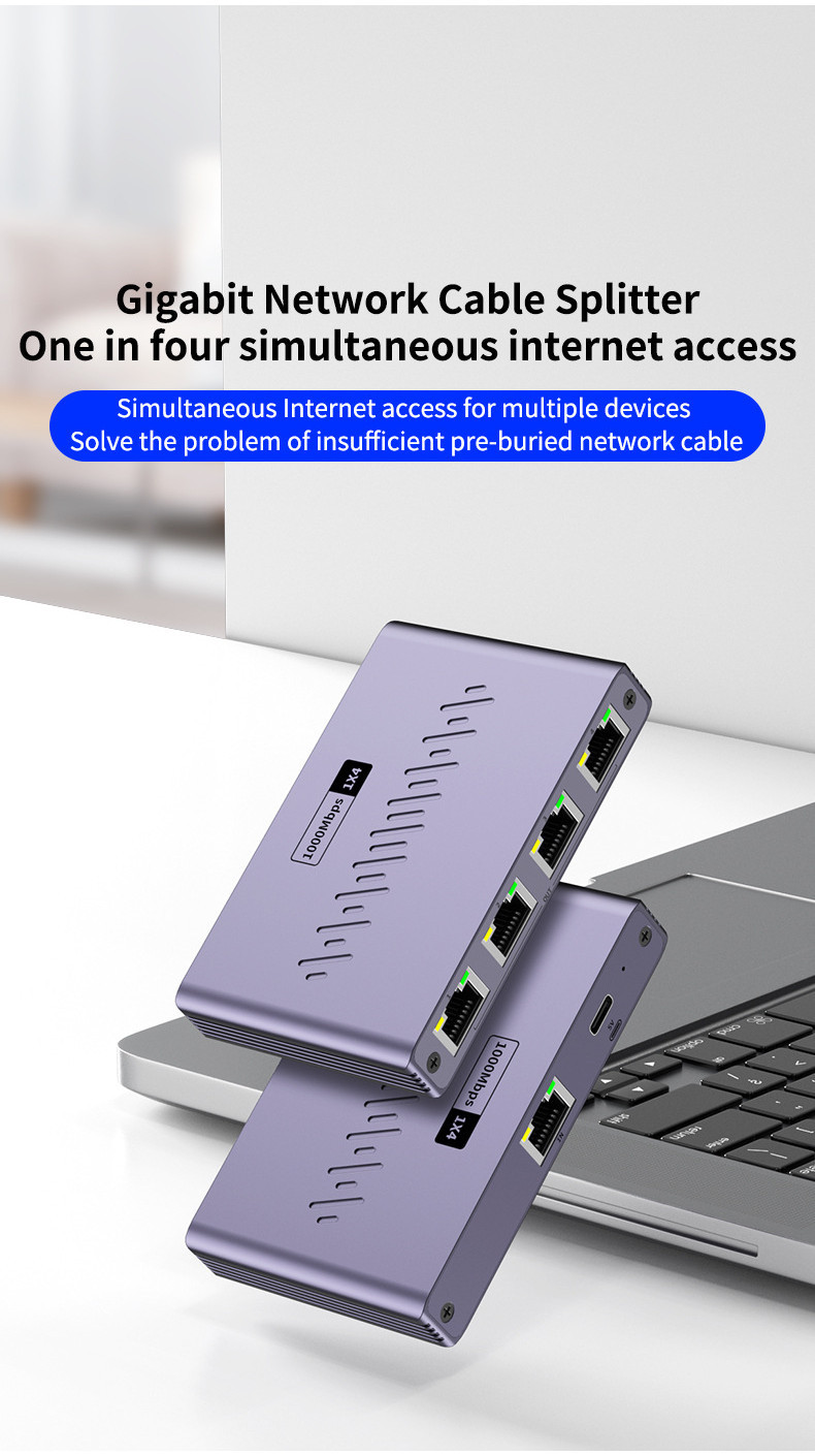 4Port 1000Mbps Network Splitter 1 in 4 Out Gigabit Ethernet Adapter ...