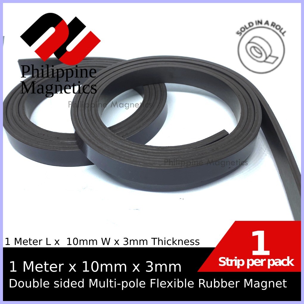1 Meter 10mm x 3mm Magnetic Rubber Strip with or without 3M Adhesive ...
