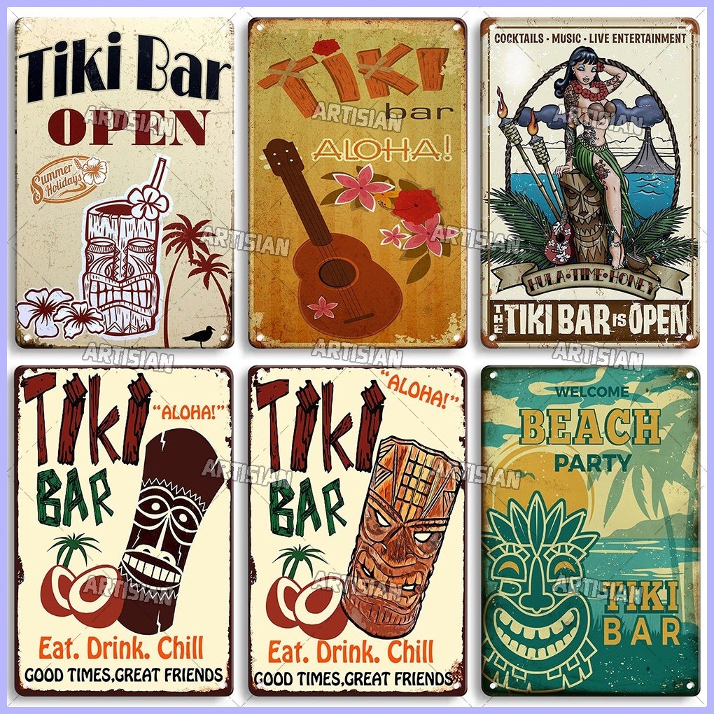 Retro Tiki Bar Metal Tin Sign Decorative Plate Vintage Hawaii Metal ...