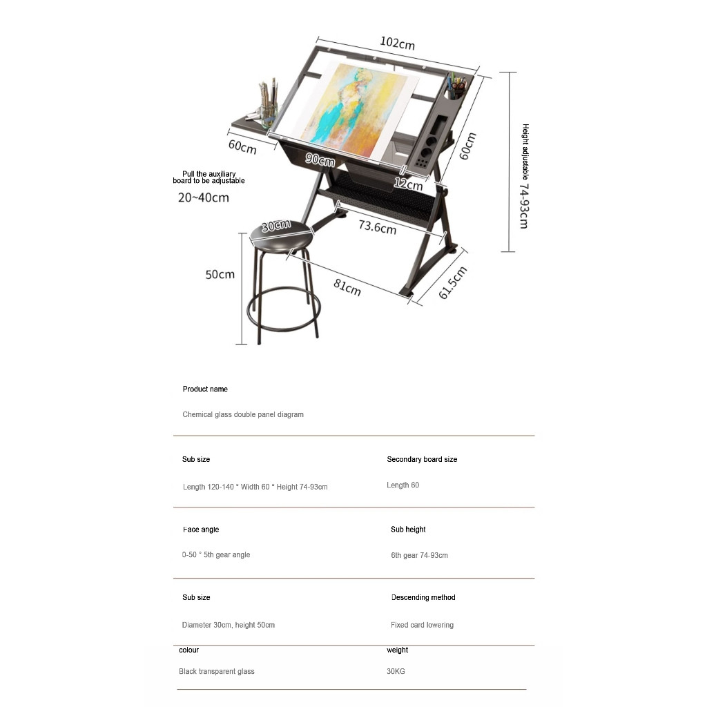 MC [COD] Drafting Glass Table Height Adjustable Drawing Table Extra ...