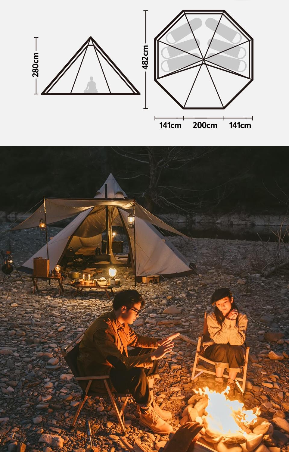 Naturehike Outdoor Camping Large Pyramid Tent UPF 50+ Tent Waterproof ...