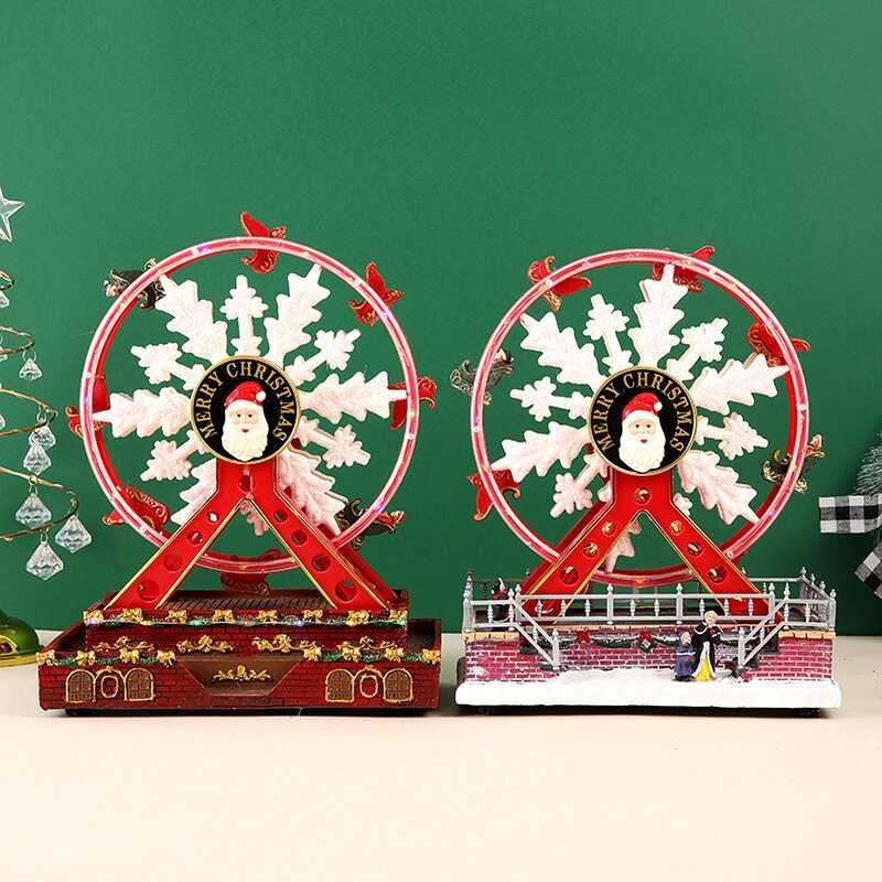 Christmas Snow Village Displays With LED Lights Decor Carnival Rotate ...