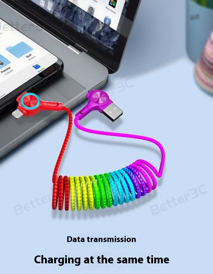 60W USB to Type C/ios Fast Charging Rainbow Data Cable Spring ...