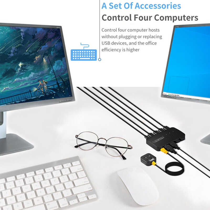 In KVM Out USB Switch Shared Controller Hub Input 4 Output Desktop ...