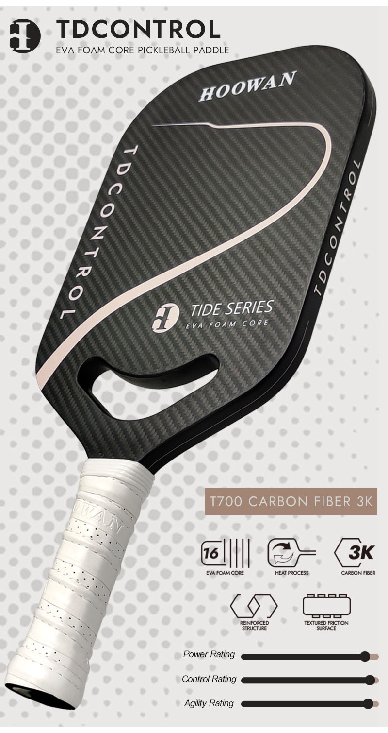 HOOWAN TDCONTROL16MM Pickleball Paddle T700 Carbon Fiber 3K Pickle Ball ...