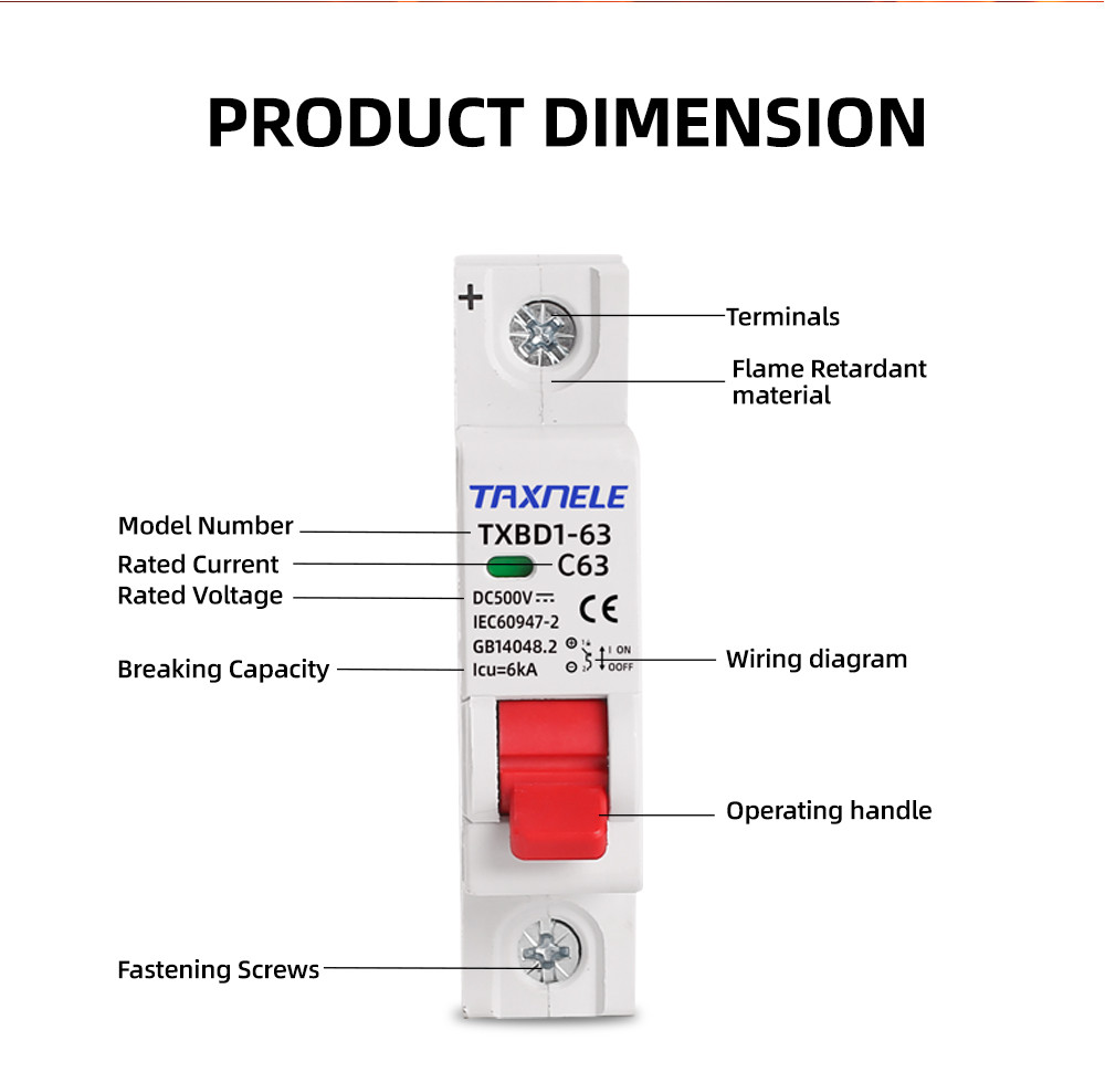 2P DC 1000V 1P DC 500V Solar Mini Circuit Breaker Switch 32A 63A DC MCB ...