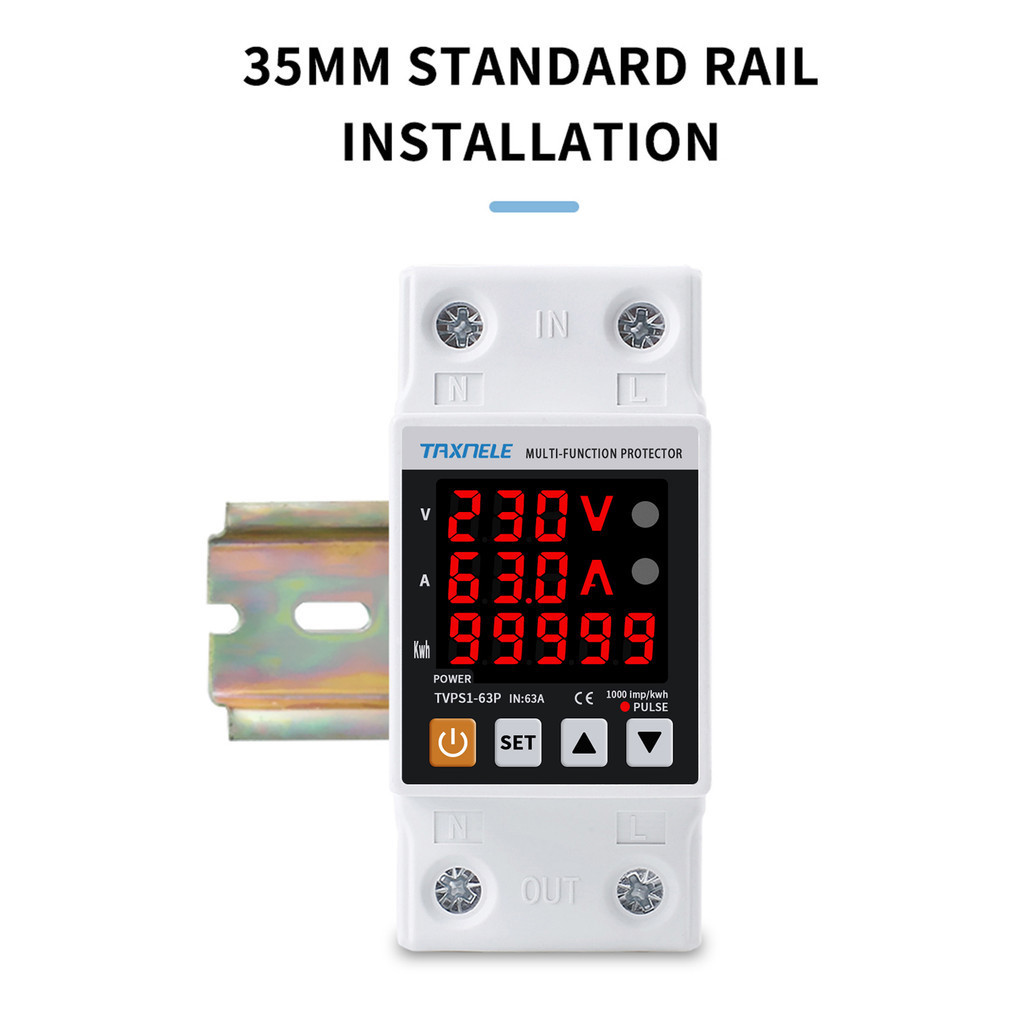 TAXNELE 40A 63A 220V Din Rail Dual Display Adjustable Over Voltage ...