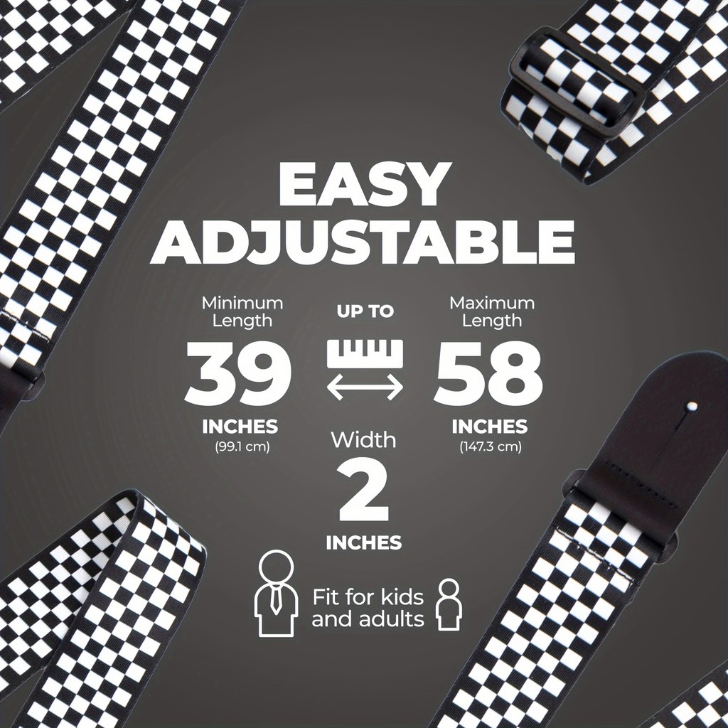 10 Pcs 1 Set Guitar Shoulder Strap, Black and White Squares Pattern ...
