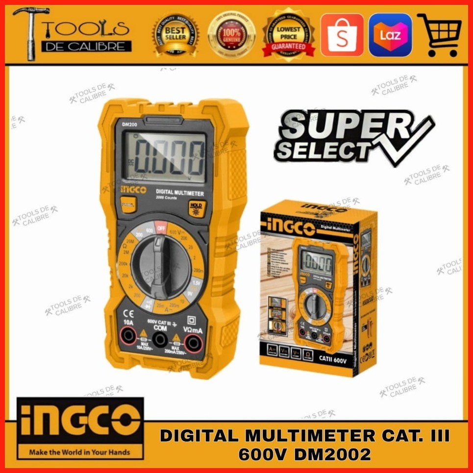 INGCO Digital Multimeter Tester CAT.III 600V IPT DM2002 SUPER SELECT ...