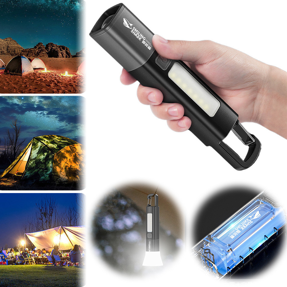 SMILING SHARK Super Bright Mini Flashlight Rechargeable Camping ...