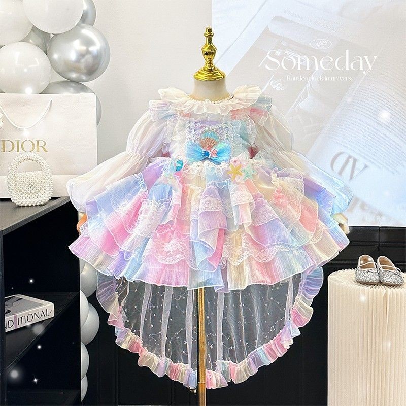1-9Y Girl Mermaid Lolita Dress Spring/Summer Super Fairy kids Rainbow birthday Dress princess ...