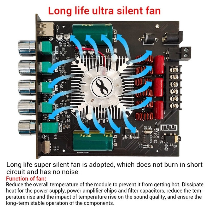 ZK-HT21 2.1 Channel Bluetooth5.0 Subwoofer Amplifier Board 160W*2+220W Power Audio Stereo Board ...