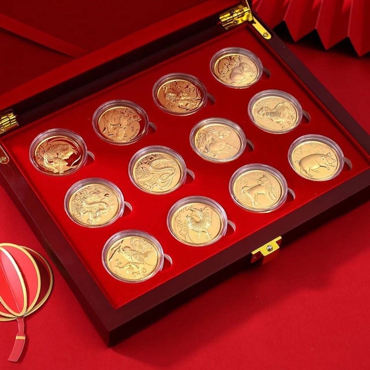 Luxurious 12 Zodiac Gold Coin Box Set Zodiacs Commemorative Coin ...