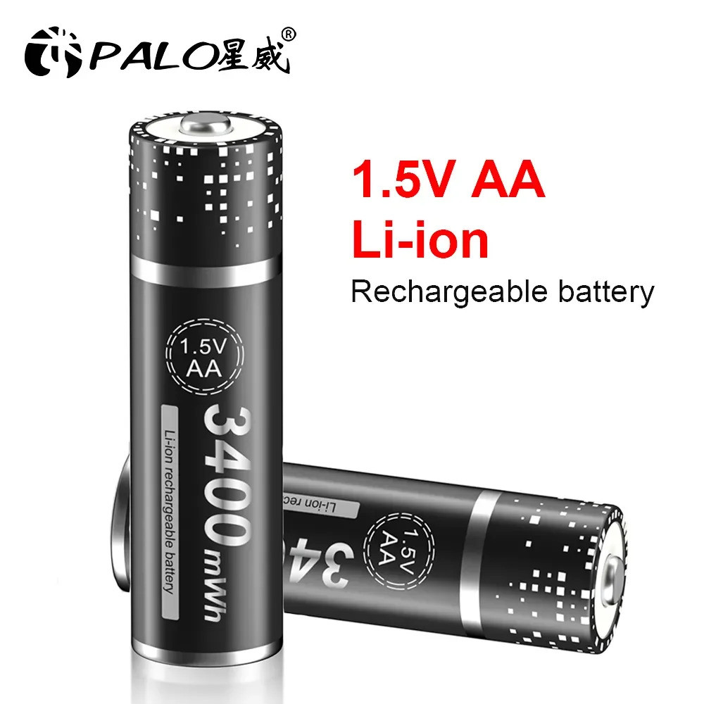 Black 1.5V AA Lithium Ion Battery 3400Mwh High Capacity Aa Li-Ion Rechargeable Batteries For Mp3 ...