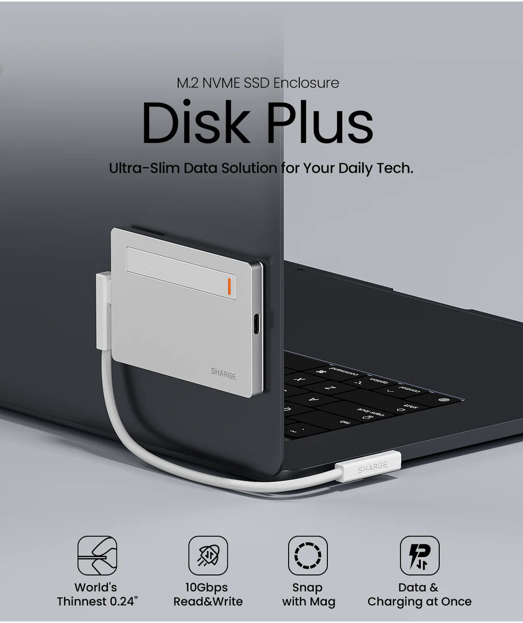 SHARGE Disk Plus M2 SSD Enclosure NVMe 4TB 10Gbps Case USB 3.2 Gen2 ...