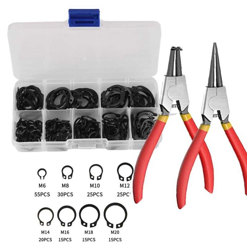 200Pcs ☆ M6-M20 Black Carbon Steel Retaining Clip Snap Ring Assortment ...