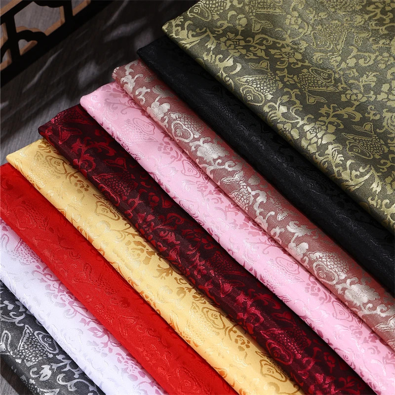 Fish Pattern Jacquard Silk Satin Fabric Ancient Costume Silk Fabric ...