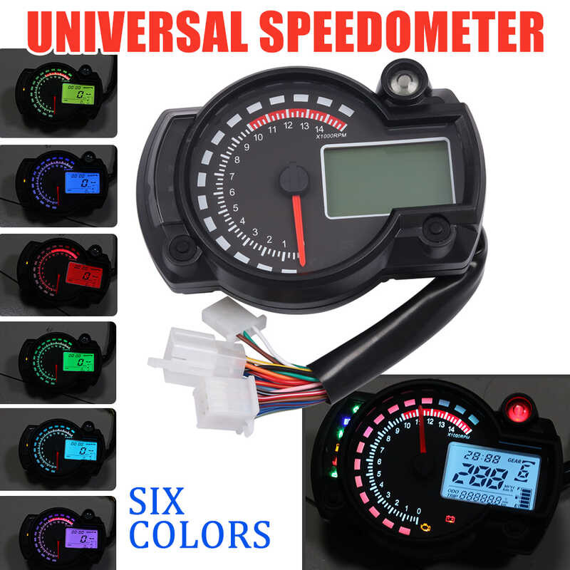 Motorcycle 8 LCD Digital Gauge Indicator Speedometer 15000RPM ...