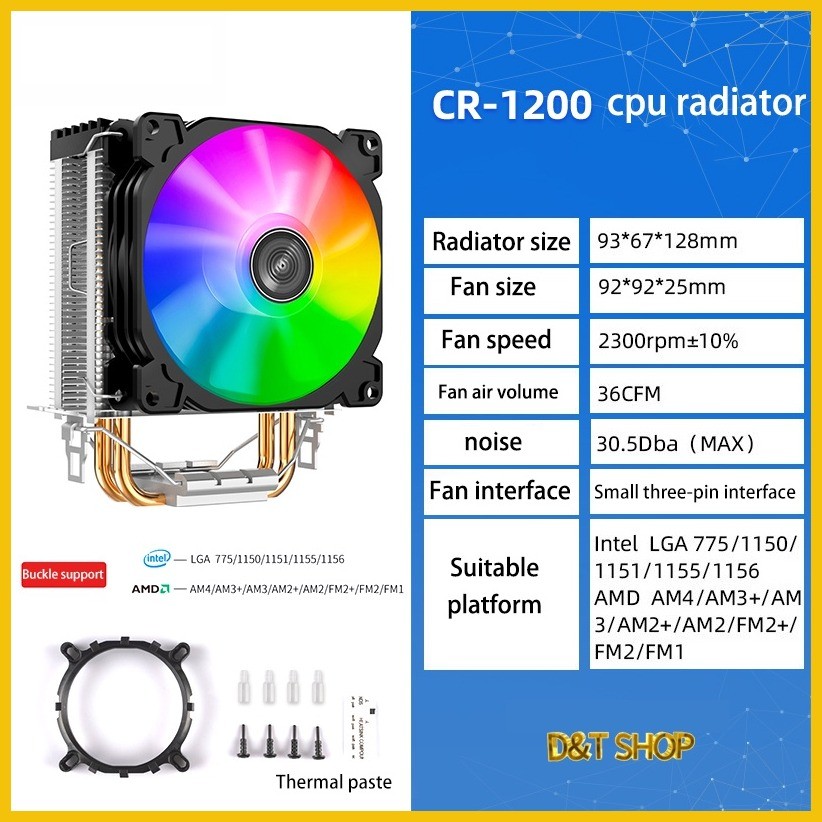 Jonsbo CR1200 Tower RGB CPU Cooler Fan 2 Heatpipes PWM 3Pin Cooling Fan ...