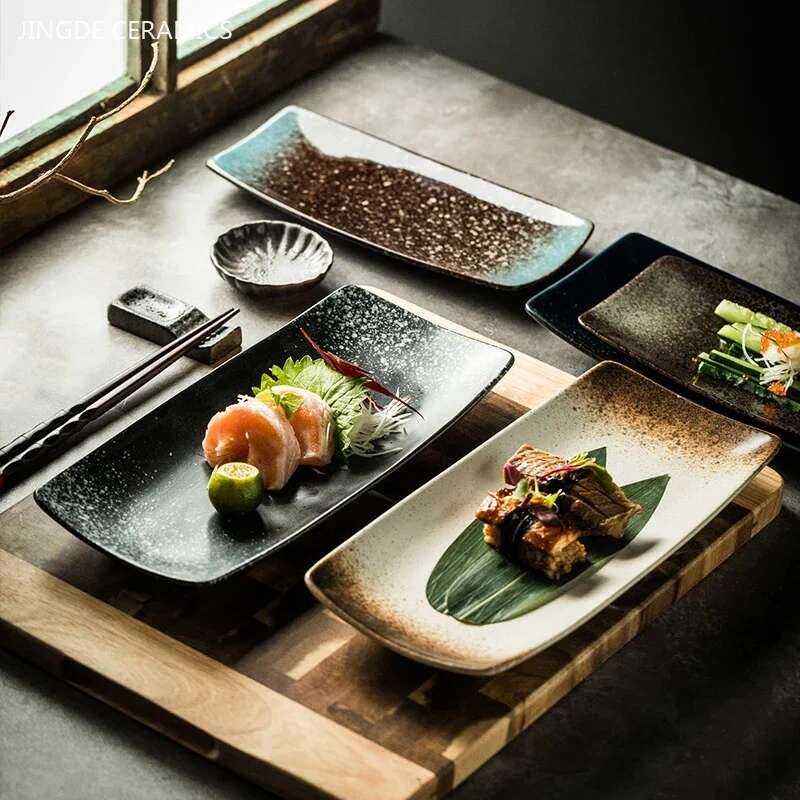 Retro Rectangular Sushi Plate Japanese Ceramic Plates Western Food ...