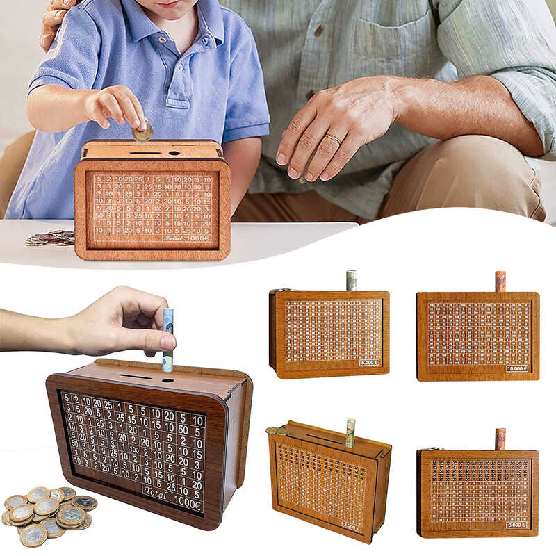 9Ca 9D9 Wooden Reusable Handmade Money Box Multifunctional Bank With ...