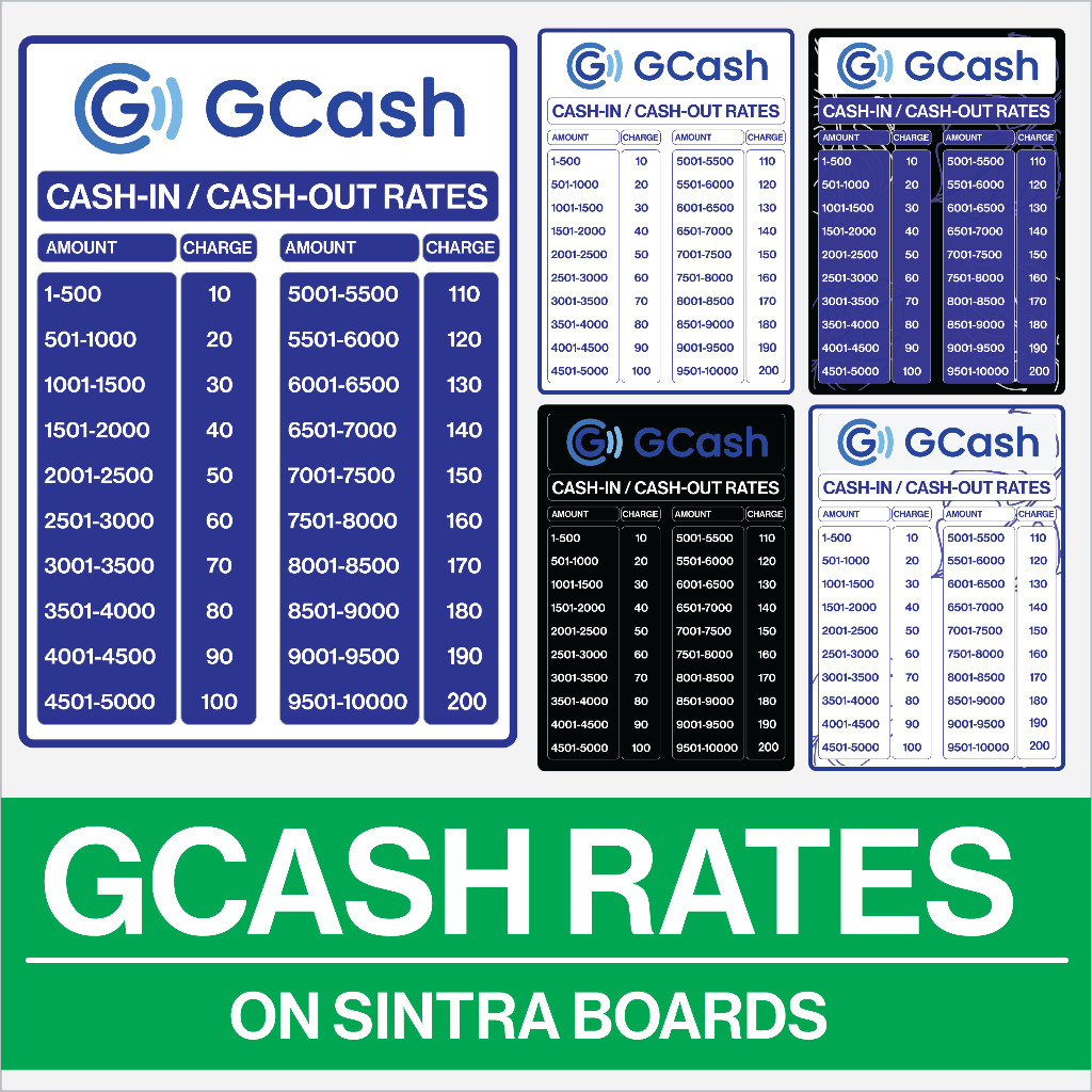 Gcash Cash Out Rates, Fees and Charges Chart Signs For E-Load Business ...