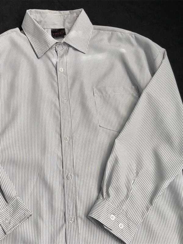 2C Thin Men's Long Sleeved Shirt Ice Silk Men's Earth White Striped ...