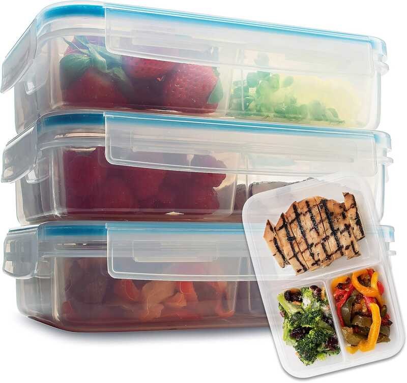 Komax Biokips Set of Containers 3 Compartment Food for Meal Prep ...