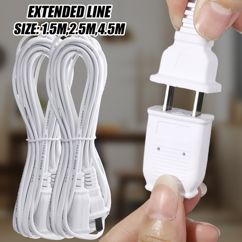 250V 6A Dual Pin White Power Plug Extension Cord -1.5M/2.5M/4.5M Multi ...