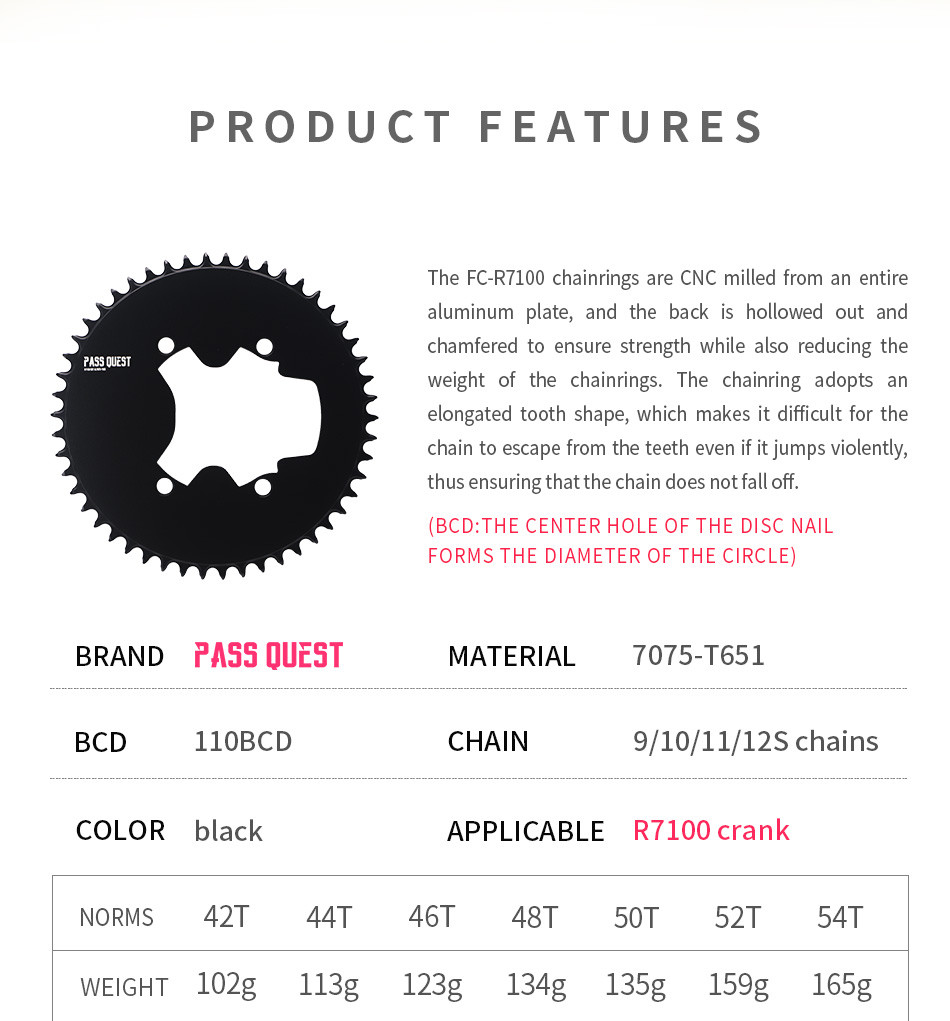 PASS QUEST Chainring R7100 110BCD 4-bolt AERO for Shimano 105 R7100 ...