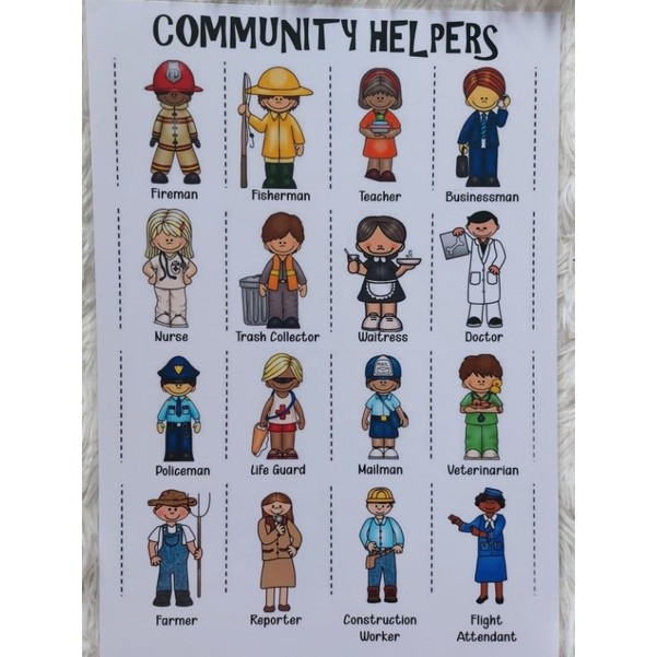 ♞Community Workers / Community Helpers chart, A4 Size Laminated ...