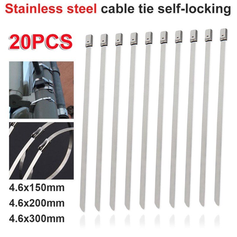 20Pcs 304 Stainless Steel Cable Ties / Heavy Duty Self-Locking Metal ...