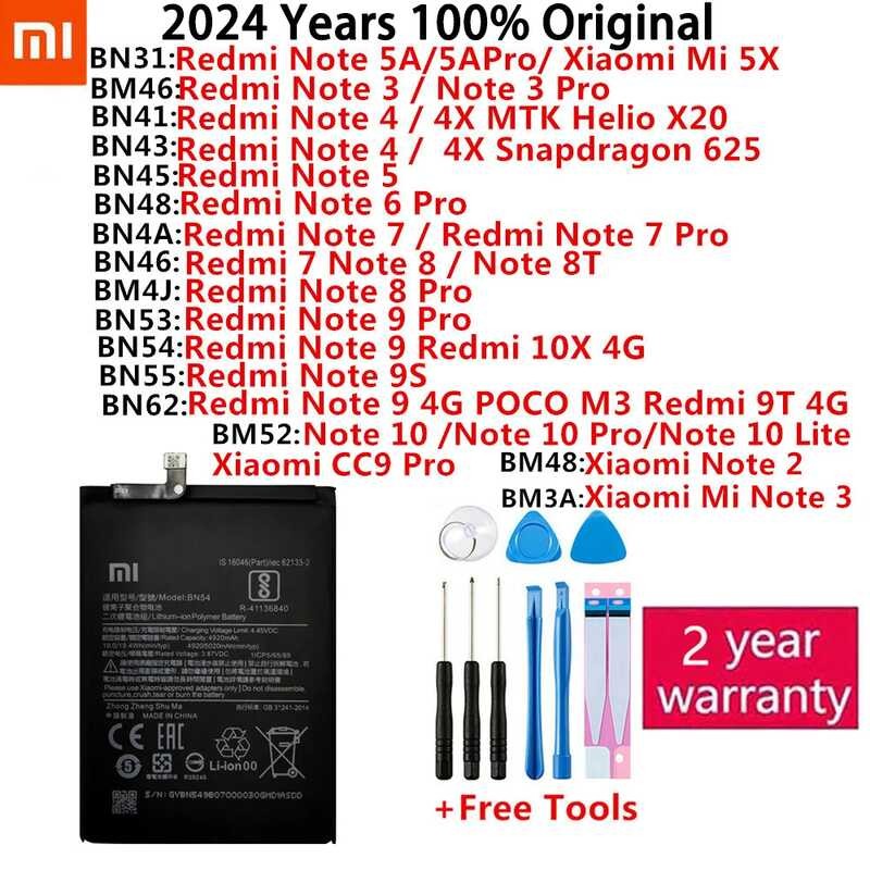Xiaomi-Redmi Hongmi Phone 100% Original Battery, MI Note 2 3 4 4X 5A 5X ...
