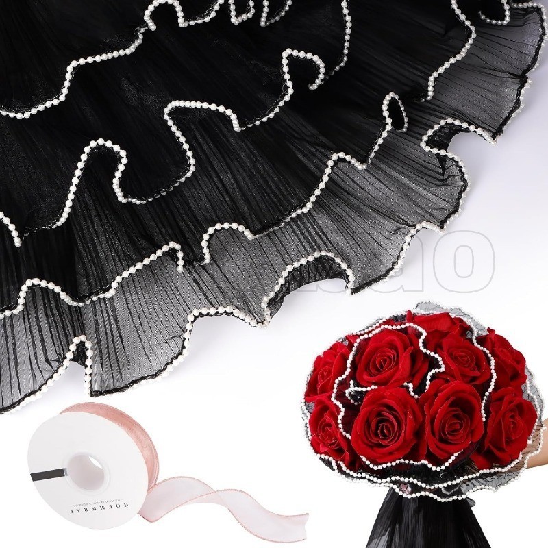 4Yards Flower Wrapping Mesh Paper, Pearl Edge Bouquet Packaging Paper ...