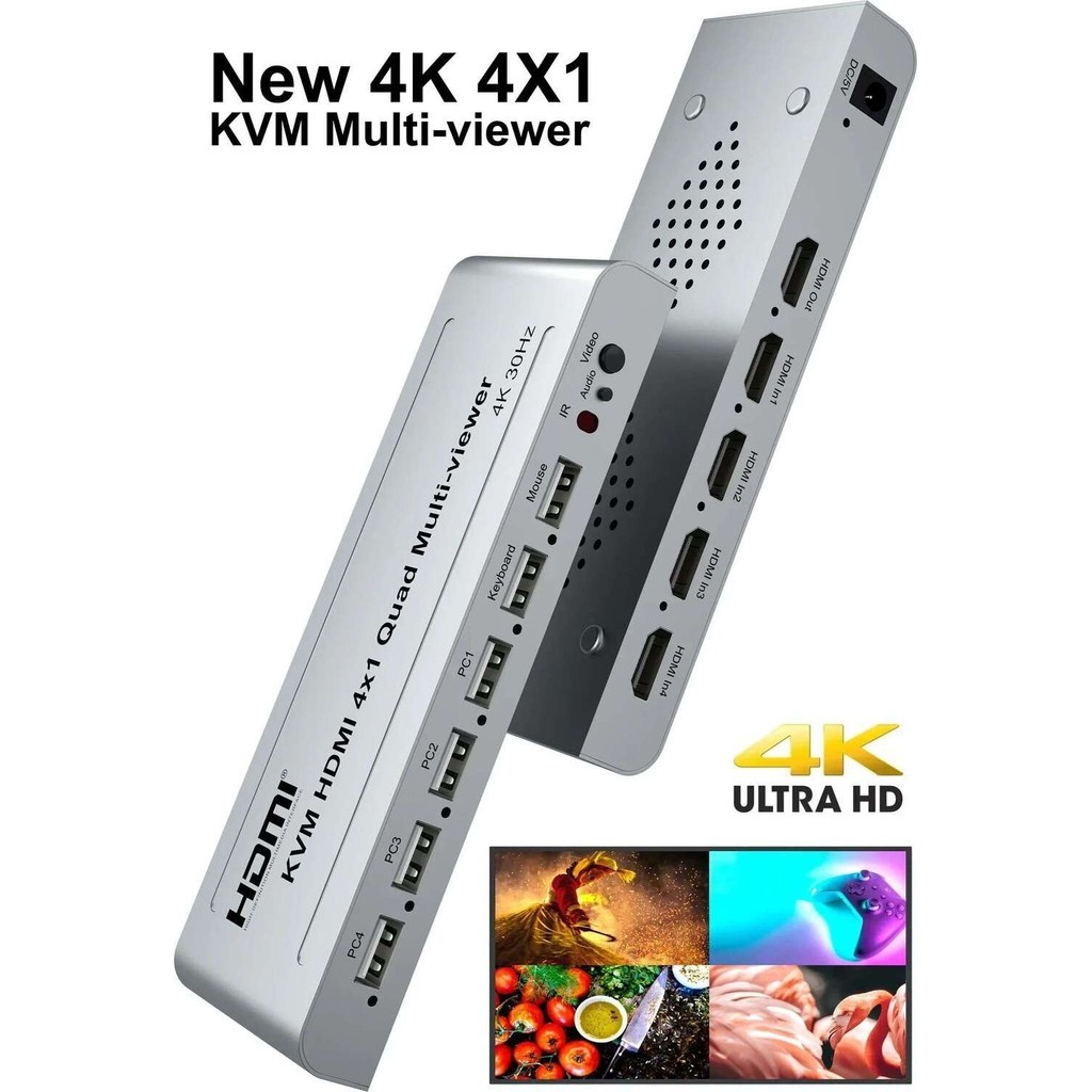 4K USB KVM 4x1 HDMI Multi-viewer 4x1 Quad Multiviewer 4 in 1 Out Seamless Switcher PC To TV ...