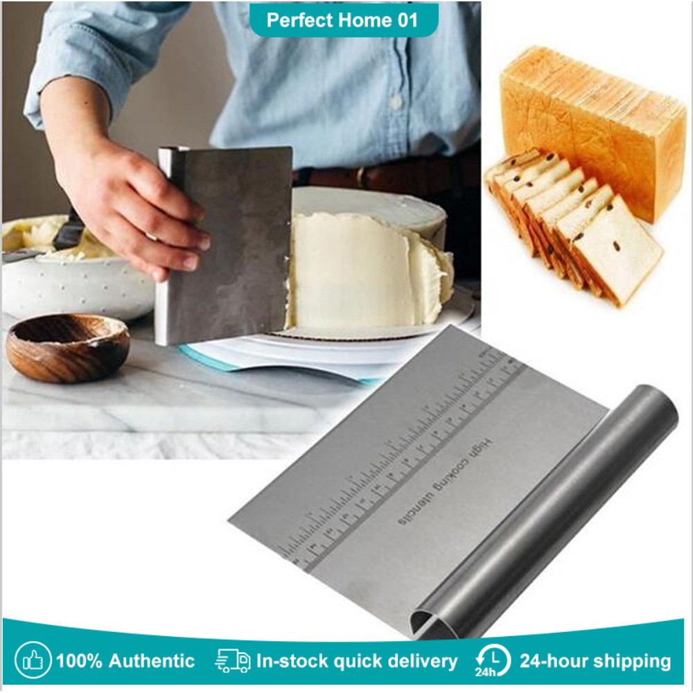 Stainless Steel Dough Cutter Scraper Baking Smoother Cake Measure ...