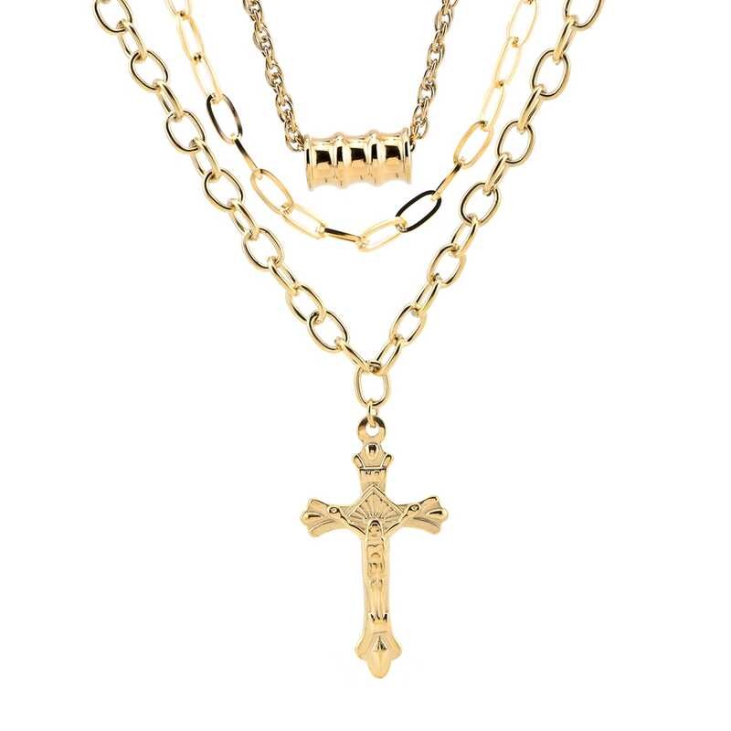SDA Hiphop Punk Rock Jewelry Gold Color Stainless Long Chains Set ...