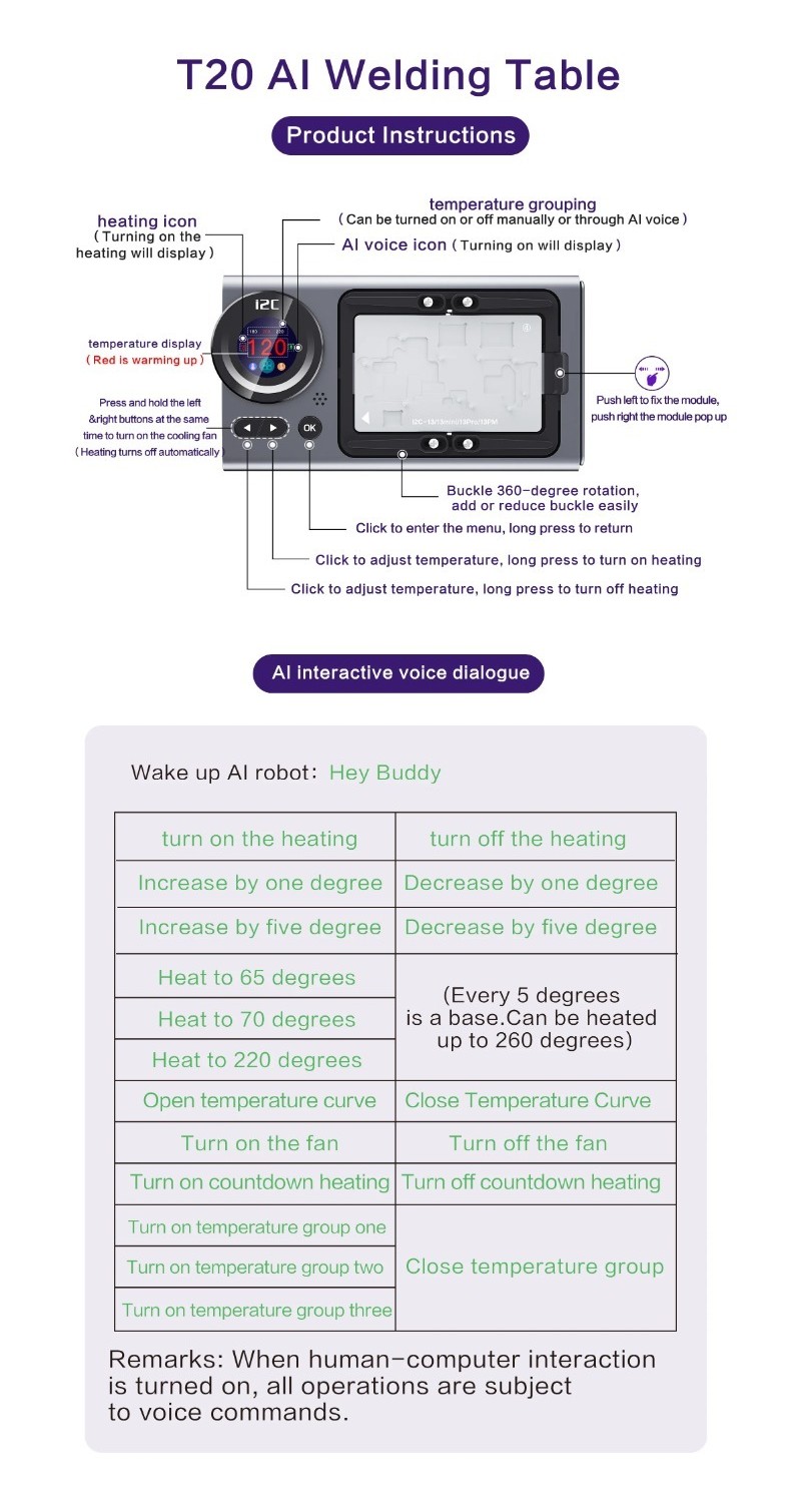 I2C T20 AI intelligent desoldering preheating station is suitable for Apple X-15 Android PCB IC ...