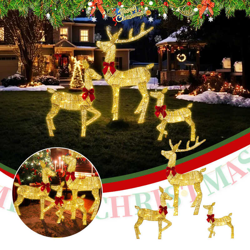3Pc Reindeer Family Lighted Deer Christmas Decor With Led Lights Light ...