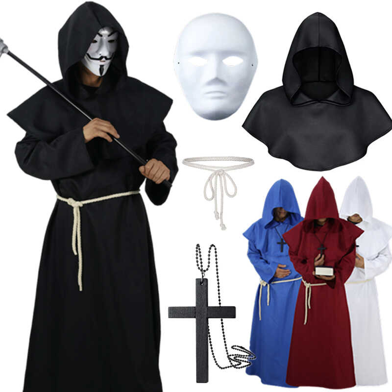 Halloween, Medieval Christian Friar Priest Robes Witch Cloak Cape Party ...